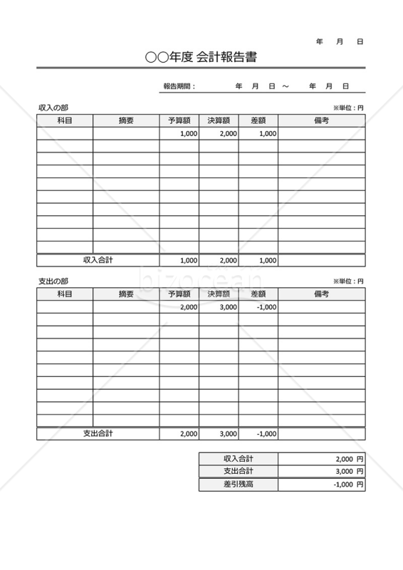 会計報告書（収支報告書）・縦・Google スプレッドシート｜bizocean（ビズオーシャン）