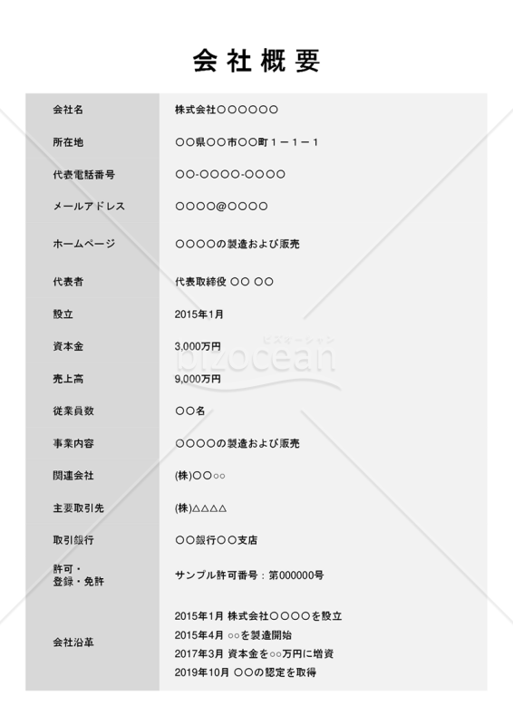 会社概要（表形式版）・縦・PowerPoint｜bizocean（ビズオーシャン）